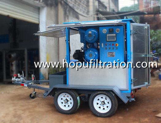 mobile trailer vacuum transformer oil purifier equipment, movable insulation oil filtration unit supplier